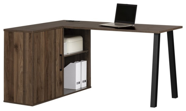 Contemporary L-Shaped Desk, Large Top With Built In Power Bar ...