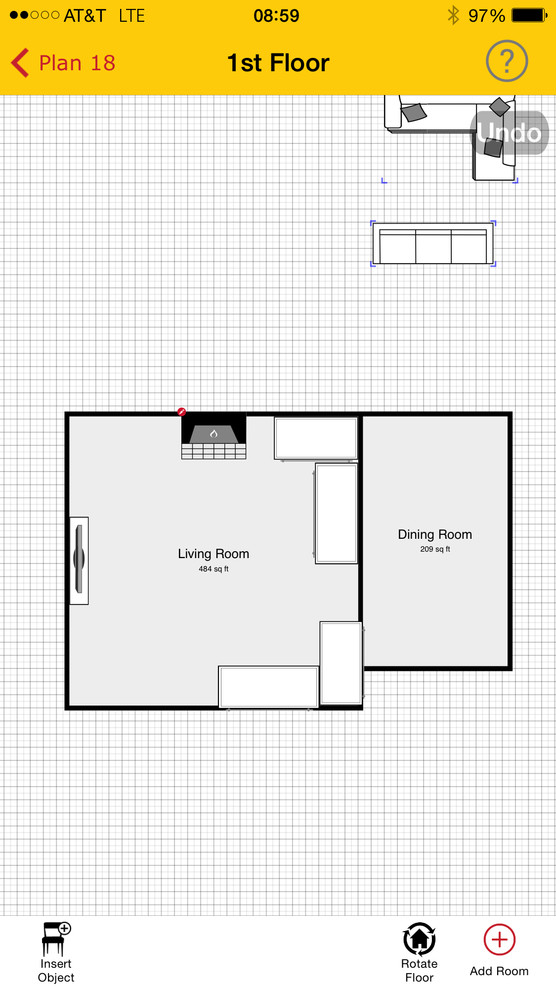 living room/great room layout with 2 left facing sectionals