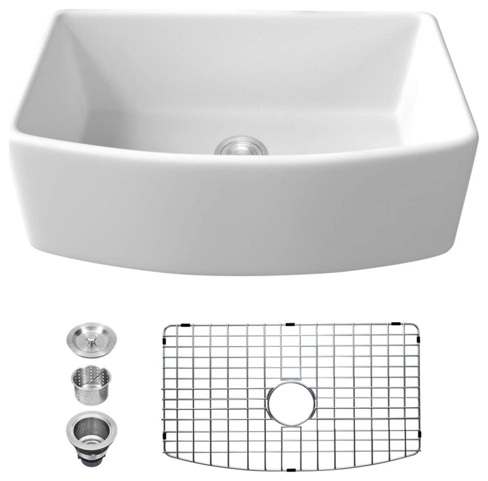 Arch Edge Curved Apron Ceramic Single Bowl Kitchen Sink - Farmhouse ...
