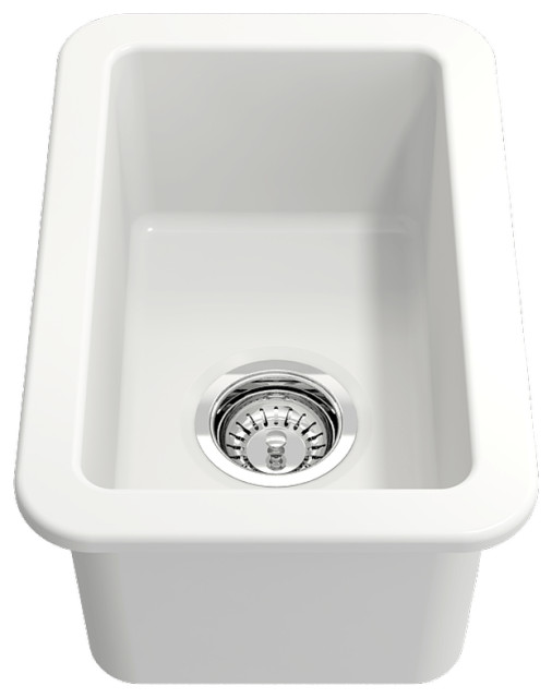 Sotto Dual-mount Fireclay 12" Single Bowl Bar Sink with Strainer in ...