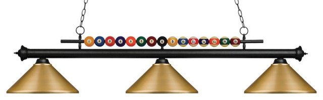 3 Light Billiard Table Light Pool Balls Across the top-Matte Black ...