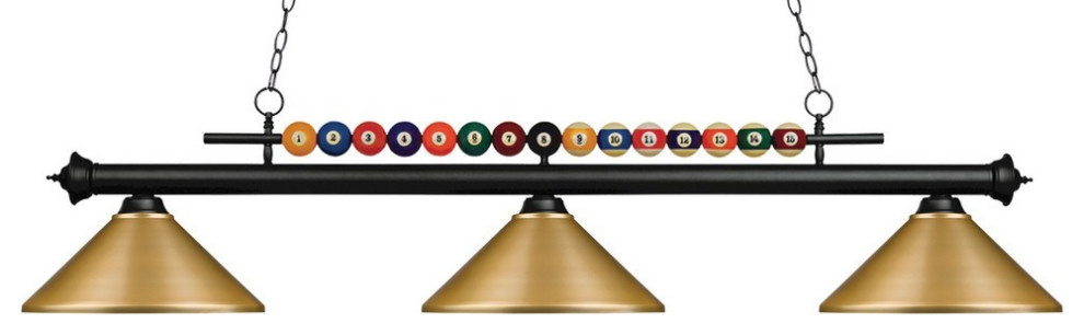 3 Light Billiard Table Light Pool Balls Across the top-Matte Black ...