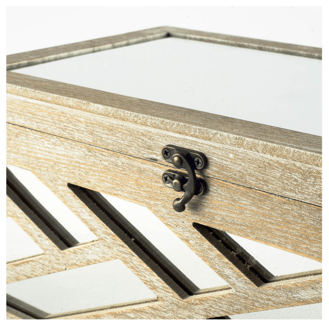 Set of Two Off White Mirrored Wooden Boxes - Farmhouse - Decorative ...