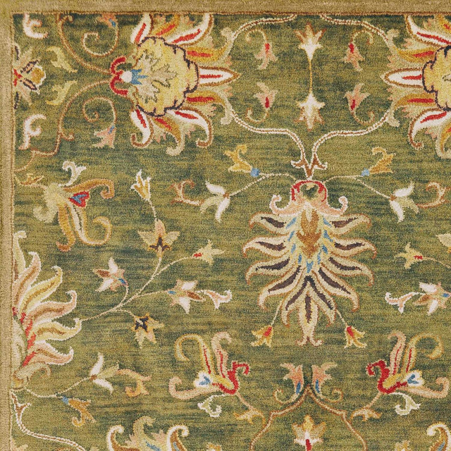 5' X 8' Green and Red Wool Floral Vines Hand Tufted Area Rug ...