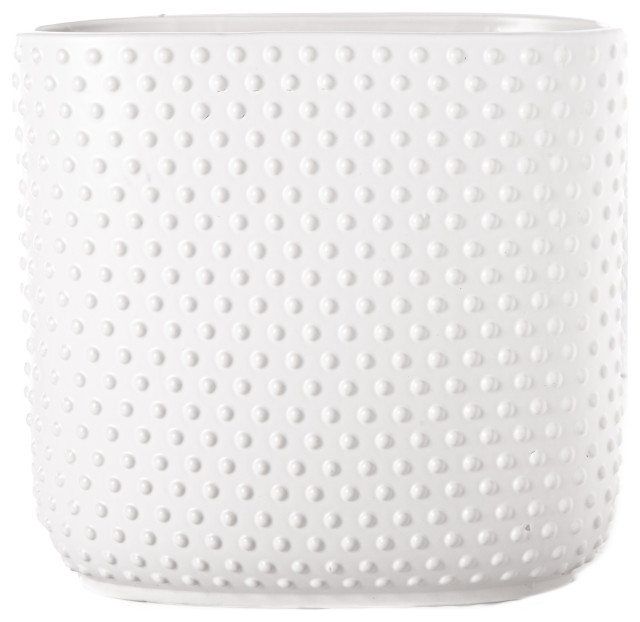 Ceramic Tall Oval Vase with Embossed Dotted Design Body Matte White ...