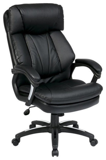 Oversized Faux Black Leather Executive Chair with Padded Loop Arms ...