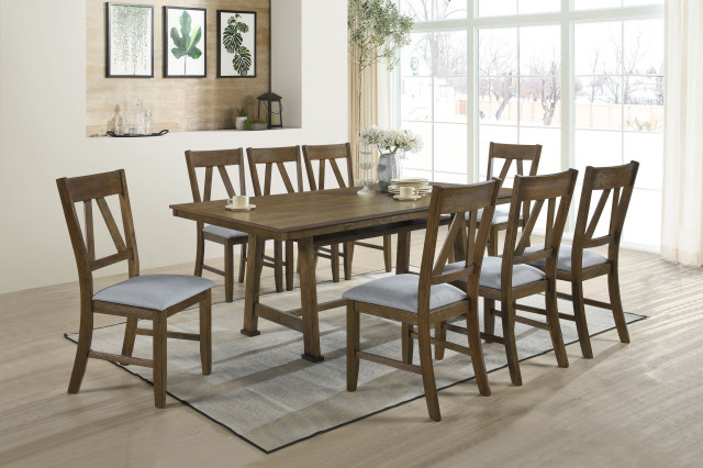 Filkins Trestle Leg Storage Dining Table, Brown Wood - Transitional ...