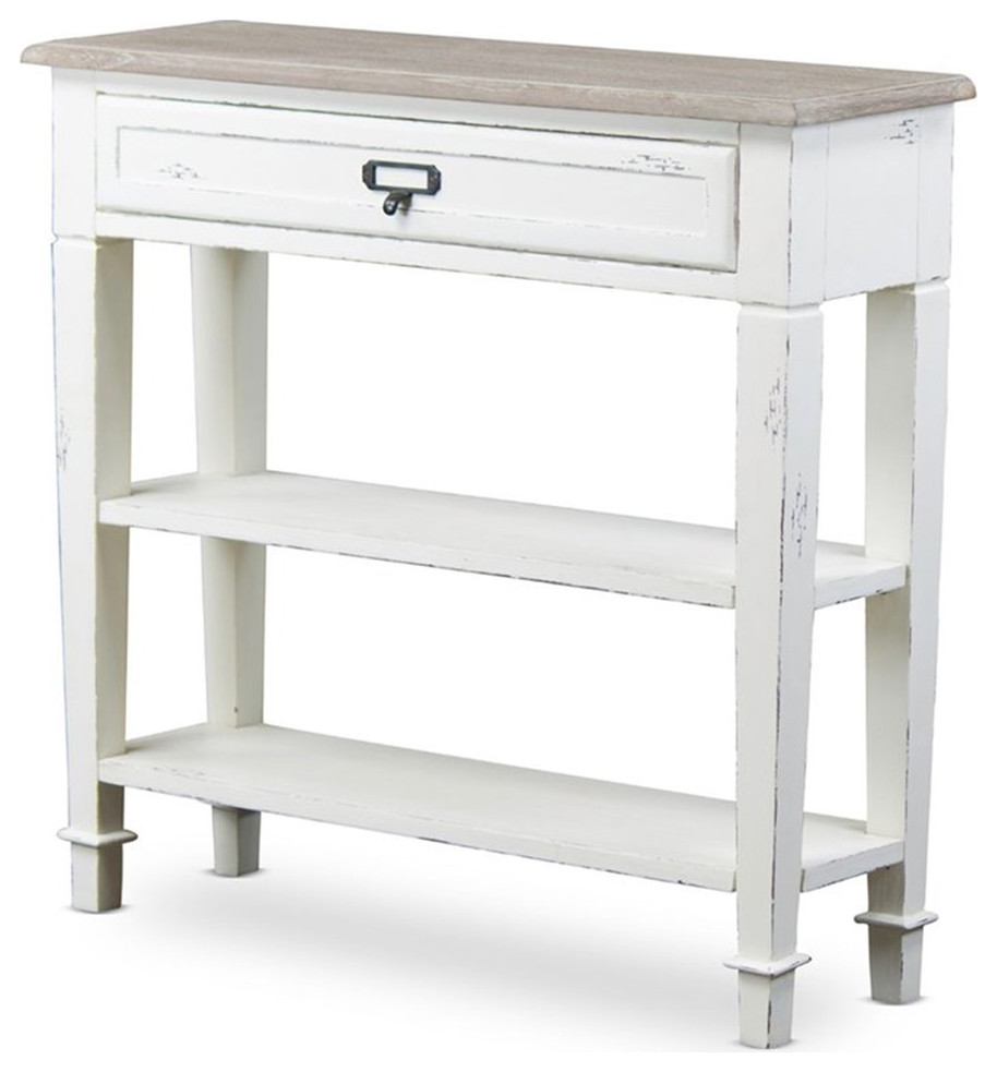 Bowery Hill 32" Console Table in Distressed White and Natural Finish ...