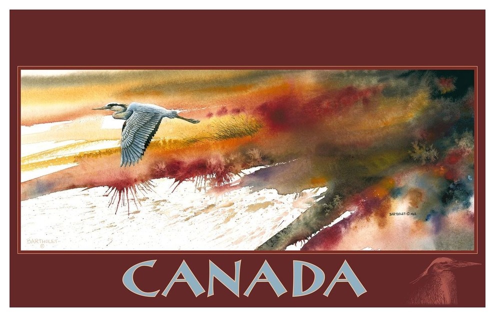 by Artist Dave Bartholet Canada Heron Art Print, 24"x36" - Contemporary ...