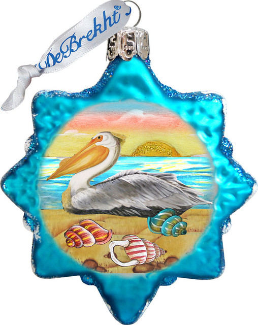 Keepsake Pelican Star Coastal Scenic Glass Ornament - Traditional ...