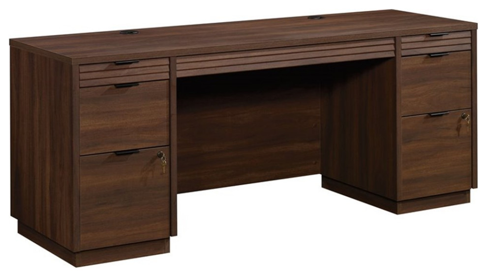 Pemberly Row 72" Wooden Knee Space Computer Credenza Desk in Spiced ...