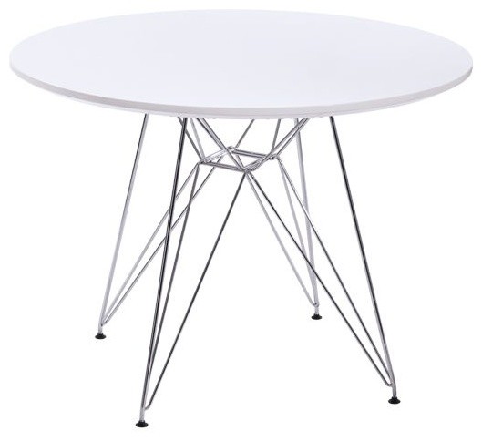 MDF Top Round Dining Table with Steel Wire Legs, White and Silver ...