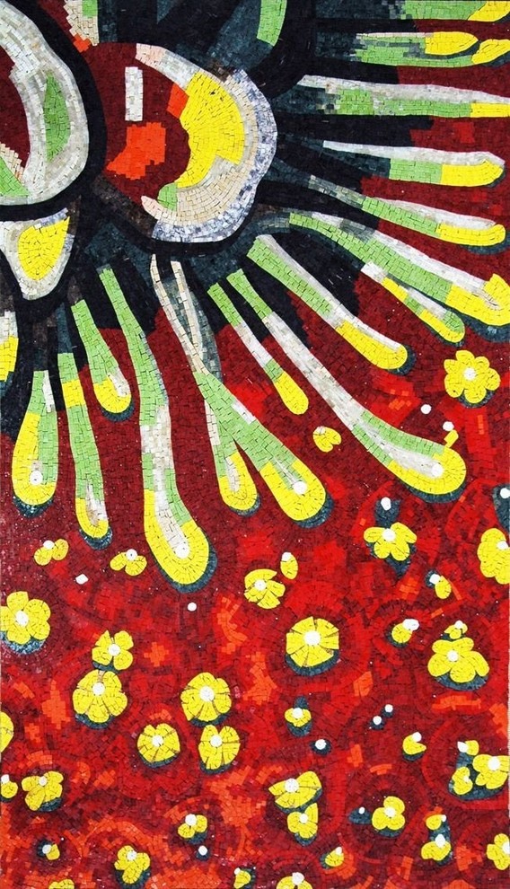 Abstract Mosaic Art, Bright Modernism Flowers, 35" x31" - Contemporary ...