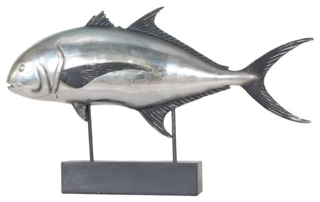 HomeRoots Silver Tuna Fish Sculpture - Beach Style - Decorative Objects ...
