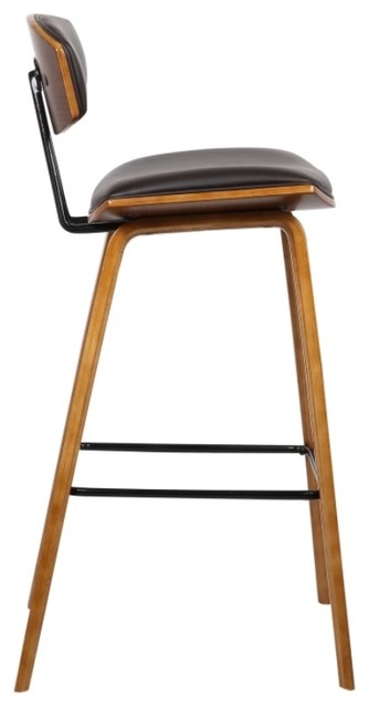 Fox Counter Height Barstool, Brown Faux Leather With Walnut Wood, 26 ...