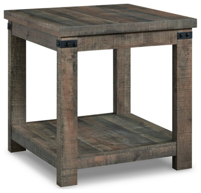 24 Inch Side End Table Matte Black Metal Hardware Rich Brown Wood Frame ...