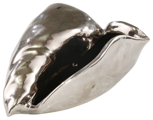 Sagebrook Home Silver Ceramic Cone Seashell - Beach Style - Decorative ...