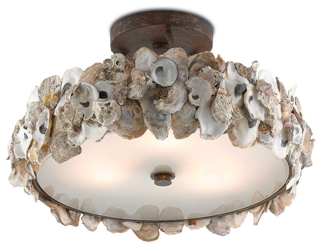 Oyster 3 Light Ceiling Mounts, Tex tured Bronze/Natural - Beach Style ...