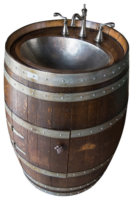 Wine Barrel Vanity With Hammered Nickel Sink - Rustic - Bathroom ...