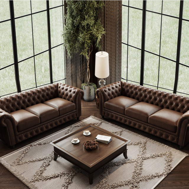 Valencia Parma 82" Full Aniline Leather Three Seats Sofa, Chocolate ...