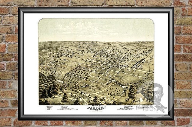 Old Map of Denison Texas 1876, Vintage Map Art Print, 24"x36 ...