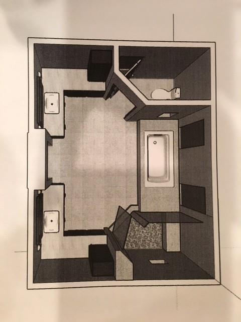 Need feedback on master bathroom layout -- Soffits? Mirrors?