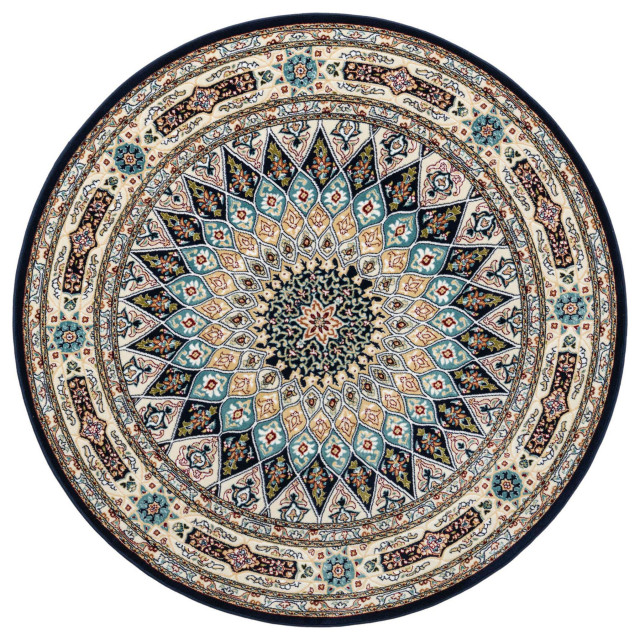 Rug Unique Loom Narenj Navy Blue Round 5' 0 x 5' 0 - Traditional - Area ...