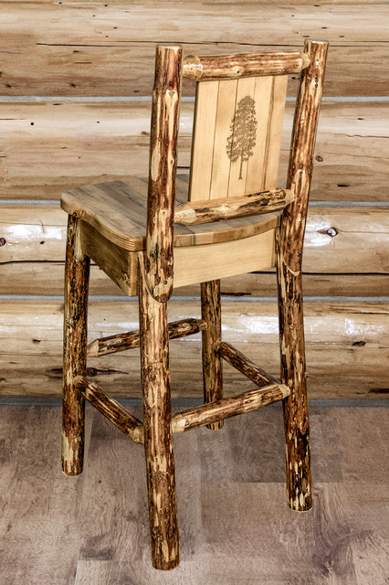 Glacier Country Counter Height Bar Stool, Back, Laser Engraved Pine ...