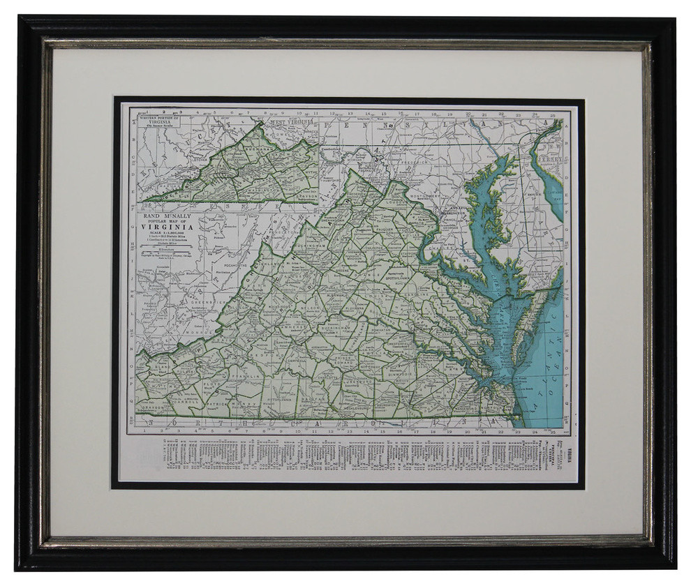 Original Vintage Virginia Map, Framed, 1940s Original Map - Traditional ...