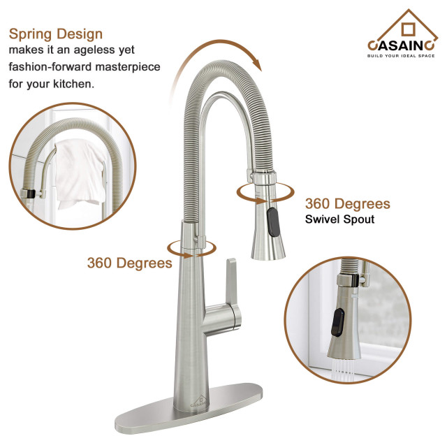Single-Handle Spring Neck Standard Kitchen Faucet with Dual-Function ...