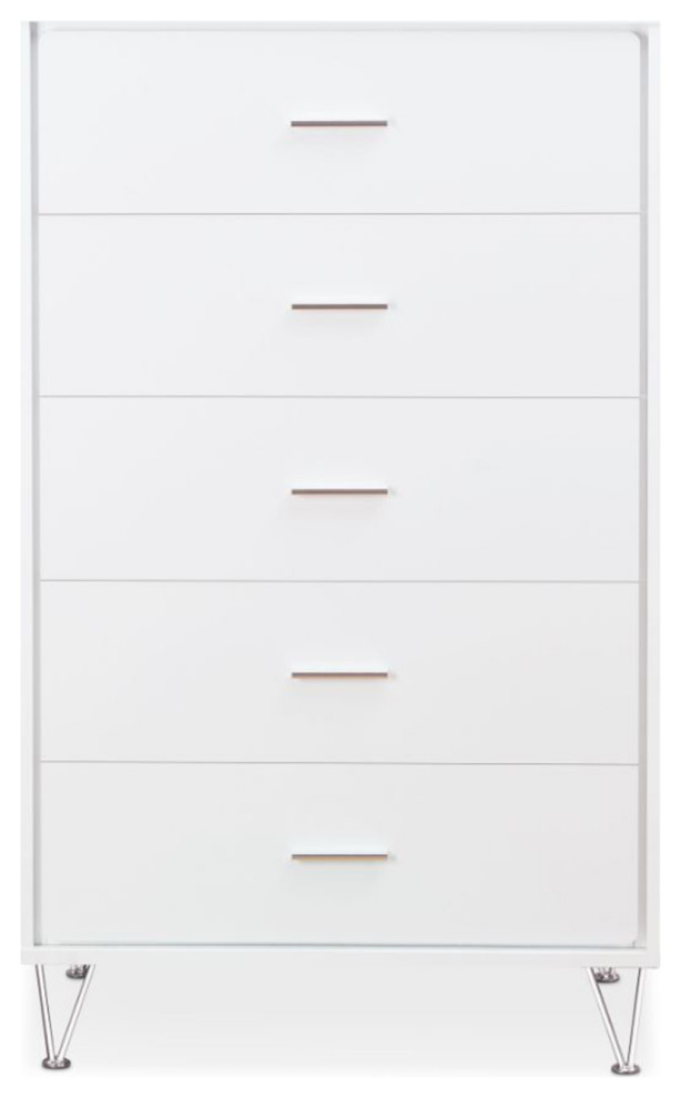 5 Drawers Chest With Metal Legs, White - Midcentury - Dressers - by ...