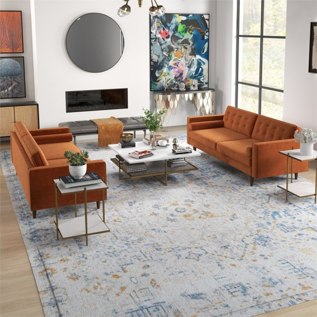Kase Modern Furniture Style Living Room Orange Velvet 2-Piece Sofa Set ...