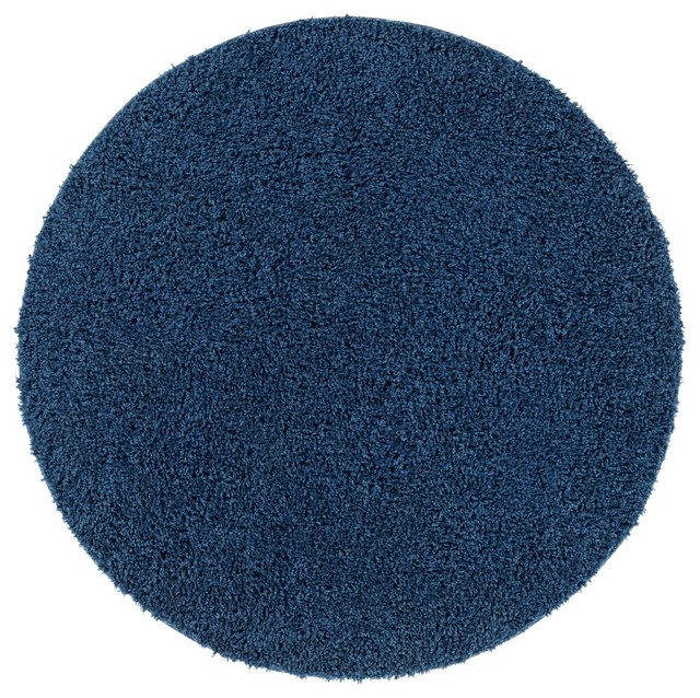 Well Woven Madison Piper Modern Shag Solid Indigo Area Rug, 3'11" Round ...