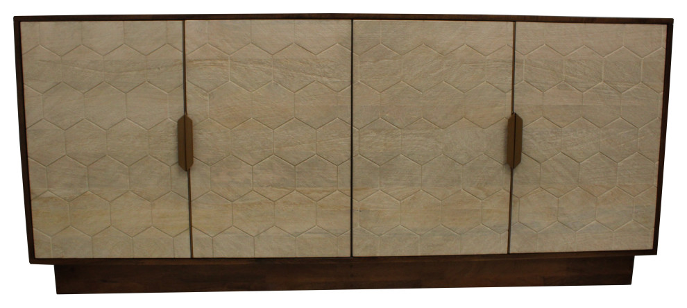 Honeycomb Solid Wood Sideboard, Two-toned Natural Finish - Transitional ...
