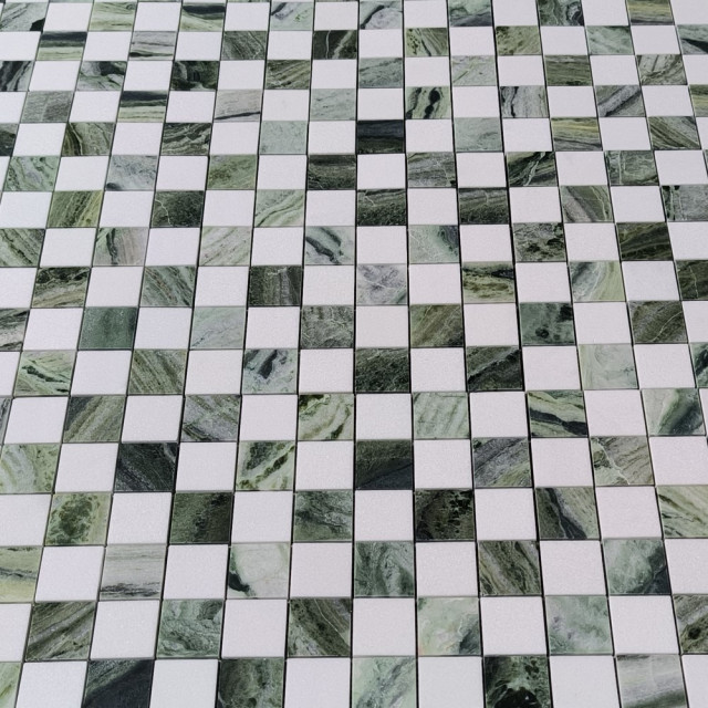 Sagano Vibrant Green Thassos White Marble 2x2 Checkerboard Mosaic Tile, 1 sheet, 2 inch ...
