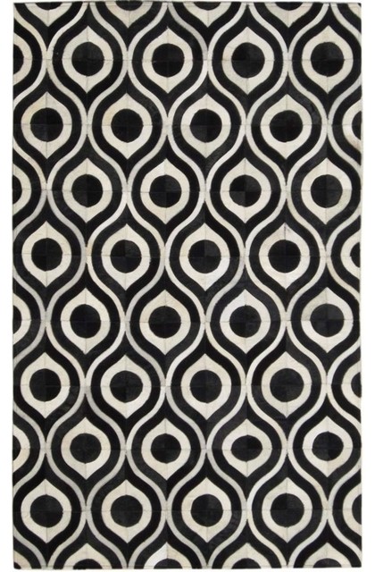 Madisons Black and White Rug, Geometric Cowhide Pattern, 6x9 ...
