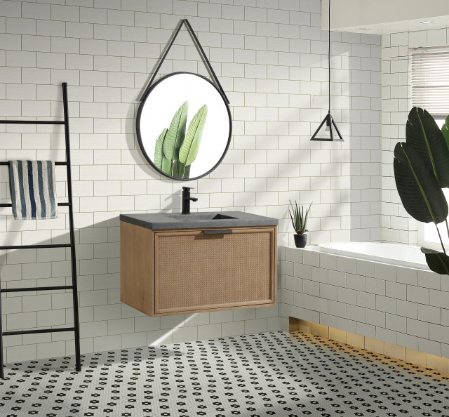 Solana 36" Floating Bathroom Vanity Weathered Fir - Tropical - Bathroom ...