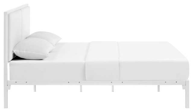 Modern Contemporary Urban Full Size Platform Bed Frame, White, Faux ...