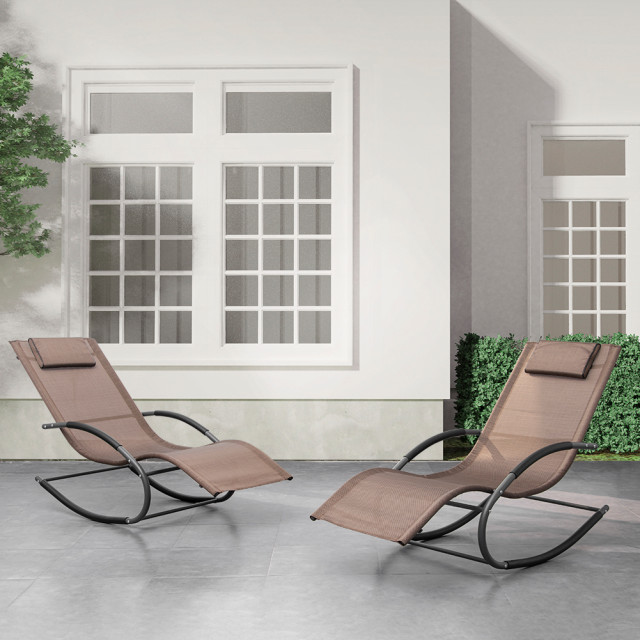 Patio Rocking Chair Curved Rocker Chaise Lounge Chair with Pillow (Set ...