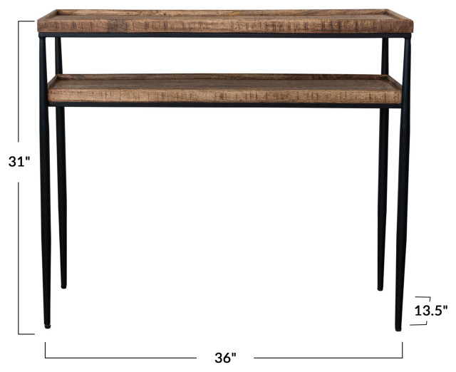 Mango Wood and Metal 2-Tier Console Table, Natural and Black ...