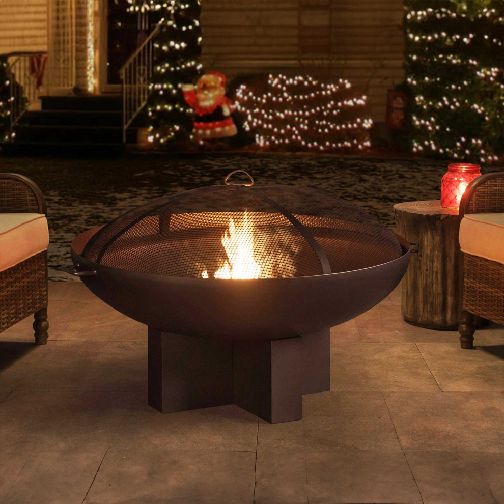 Sunjoy Amber Cove Outdoor 40" Steel Wood-Burning Fire Pit ...