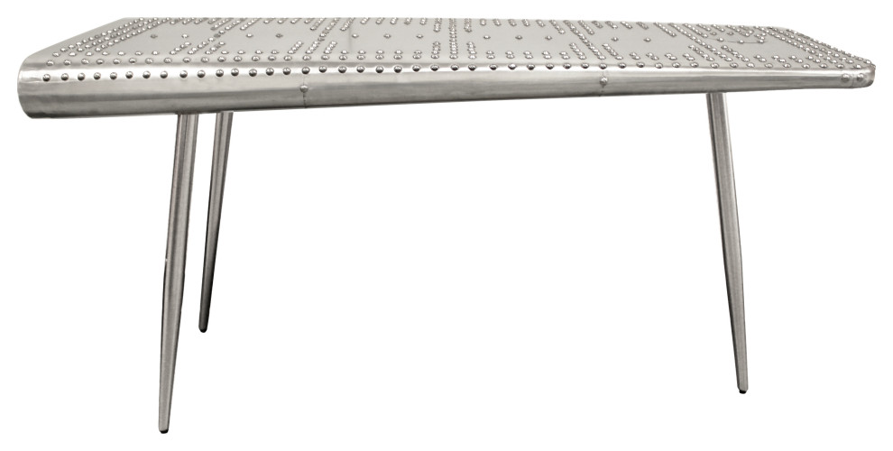 Pilot Console Table with Silver Aluminum Cladding and Exposed Steel ...