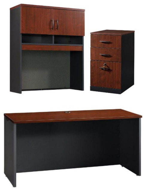 Home Square 3-Piece Set with Hutch Computer Desk & 3 Drawer File ...