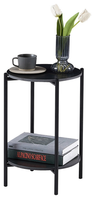 2-Layer End Table With Whole Marble Tabletop Black - Modern - Side ...