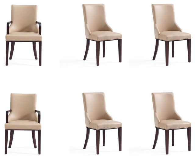 Shubert 6-Piece Faux Leather and Velvet Dining Chair Set, Tan ...