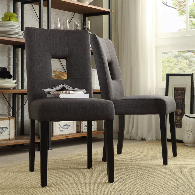 2 Pack Dining Chair, Rubberwood Frame With Linen Seat & Keyhole Back ...