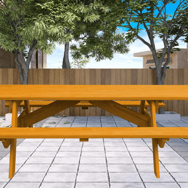 Natural Solid Wood Outdoor Picnic Table - Transitional - Outdoor Dining ...