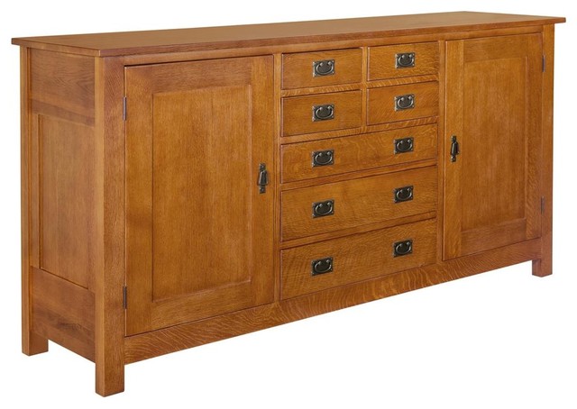 Mission Quarter Sawn Oak 7 Drawer Sideboard With 2 Doors - Craftsman ...