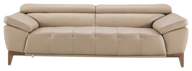 Benzara BM226826 Leather Sofa With Sloped Cushioned Arms and Wooden ...