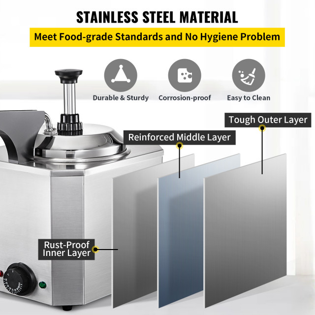 VEVOR Fudge Warmer Hot Cheese Pump Stainless Steel Nacho Cheese Warmer ...
